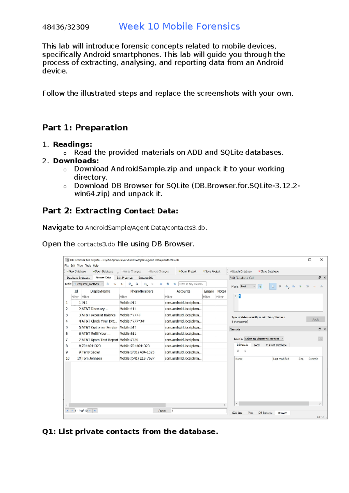 Week 10 Mobile Forensics Instruction - This lab will introduce forensic ...