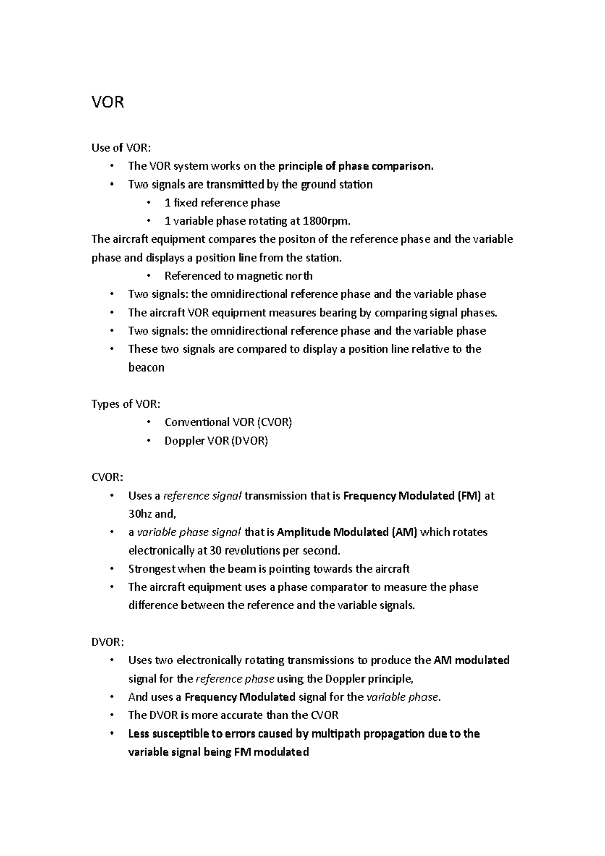 VOR - Notes for the subject - VOR Use of VOR: - The VOR system works on ...