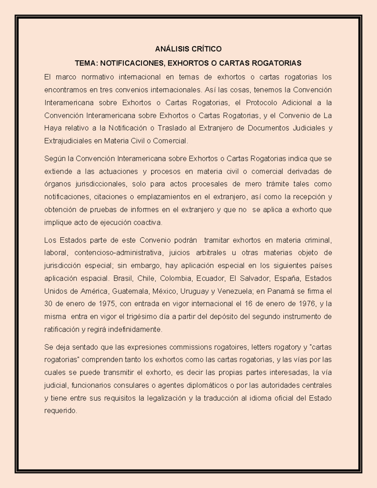 Análisis Crítico DER. Internacional - ANÁLISIS CRÍTICO TEMA ...