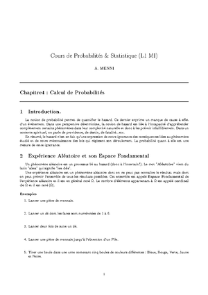 Pro stat chapitre 2 - enjoy :) - Probabilités et statistiques - Studocu