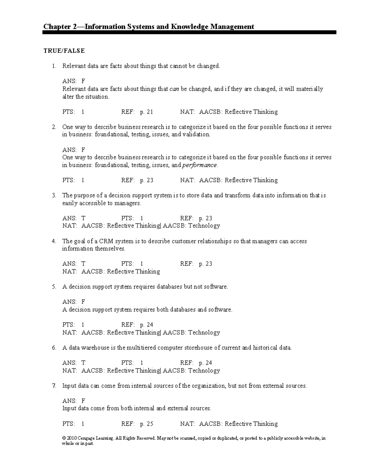 Ch2 - Ch1 - © 2010 Cengage Learning. All Rights Reserved. May not be ...