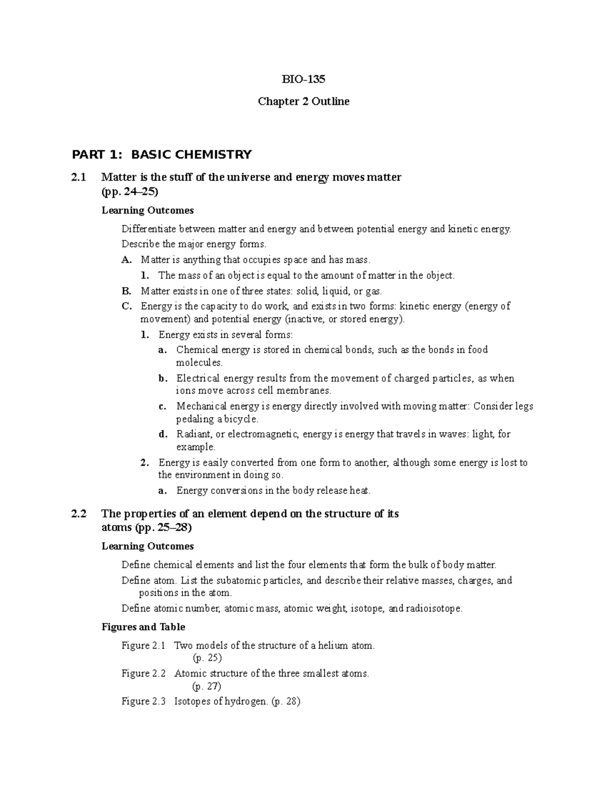 BIO-135-Chapter 2 Outline - BIO- Chapter 2 Outline PART 1: BASIC ...