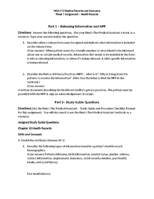 Week 4 Assignment Worksheet - MOA115 Medical Records and Insurance Week ...