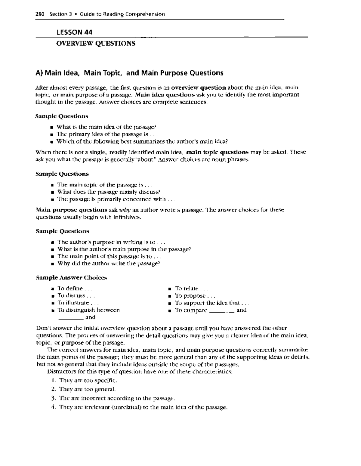 Main idea main topic and main purpose questions - LESSON 44 OVERVIEW ...