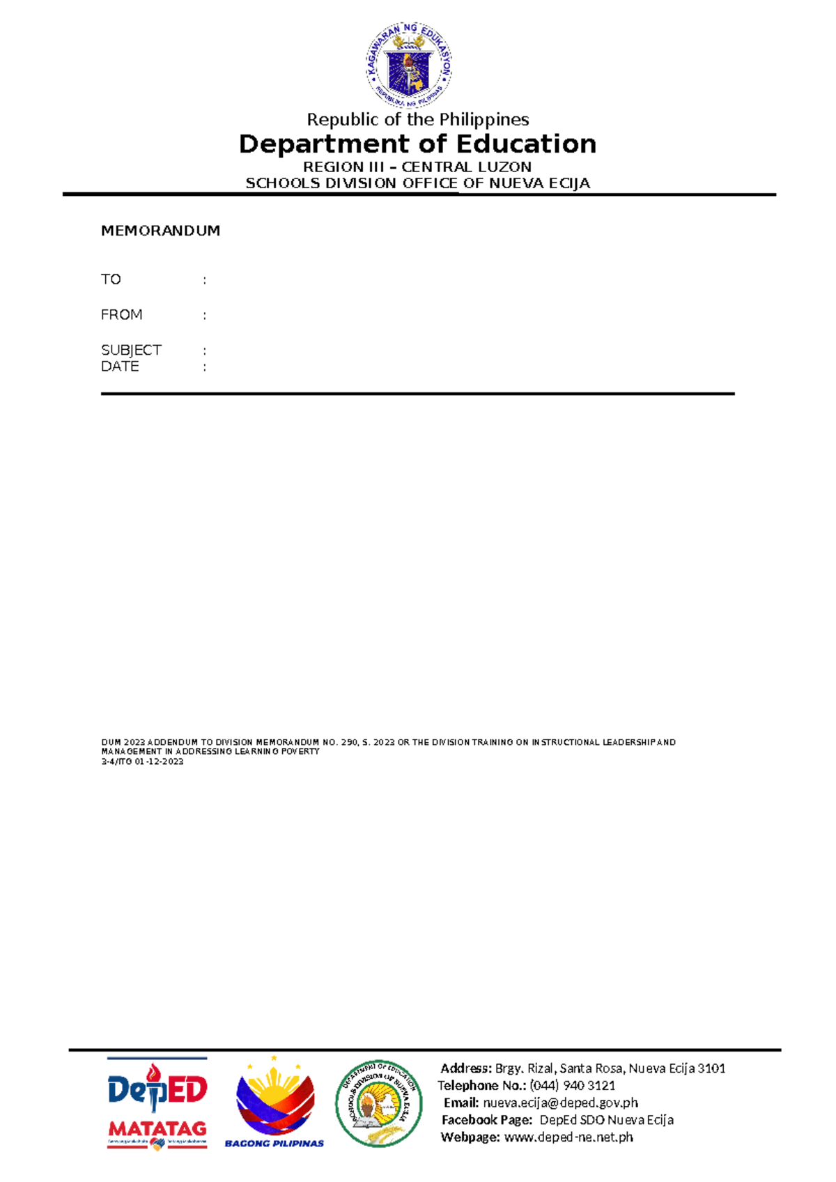 Addendum-MEMO - Republic of the Philippines Department of Education ...