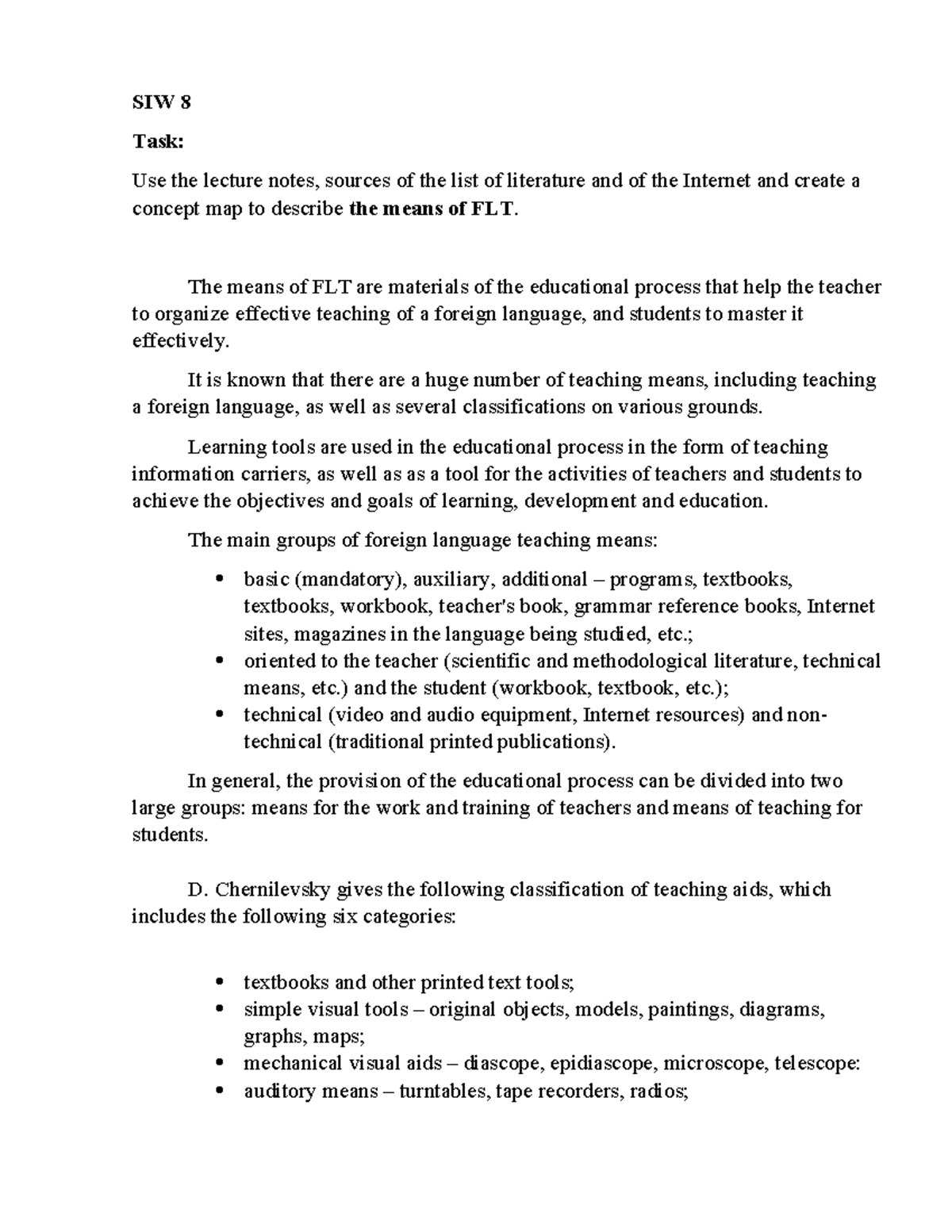 The means of FLT - Use the lecture notes, sources of the list of ...