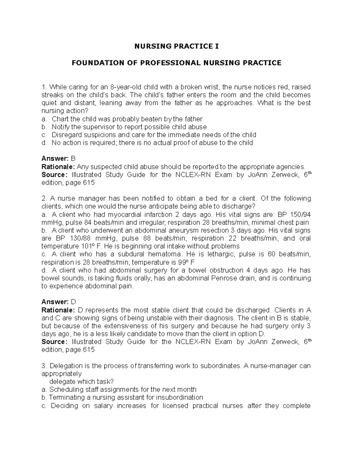 NLE-NP1-questions - 4th yr - NURSING PRACTICE I FOUNDATION OF ...
