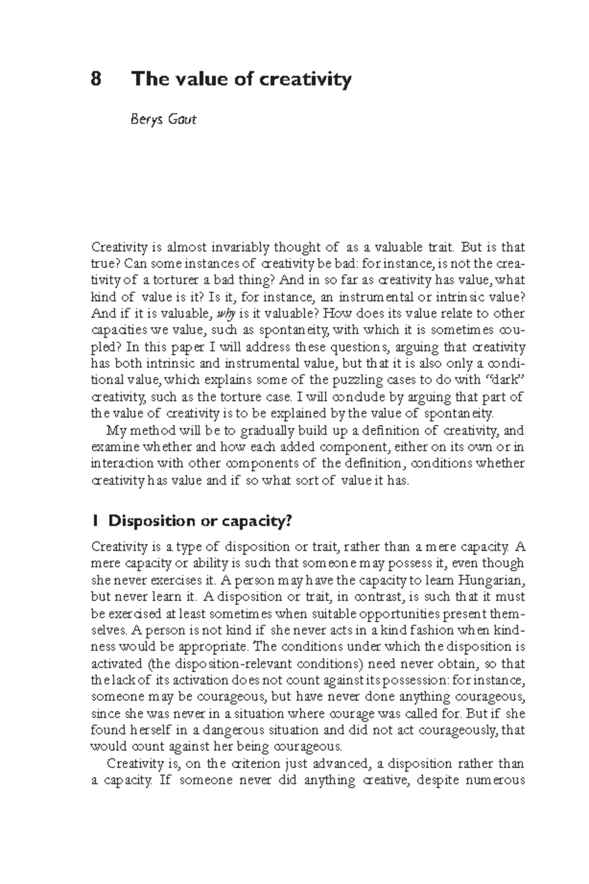 Gaut The Value of Creativity - 8 The value of creativity Berys Gaut ...