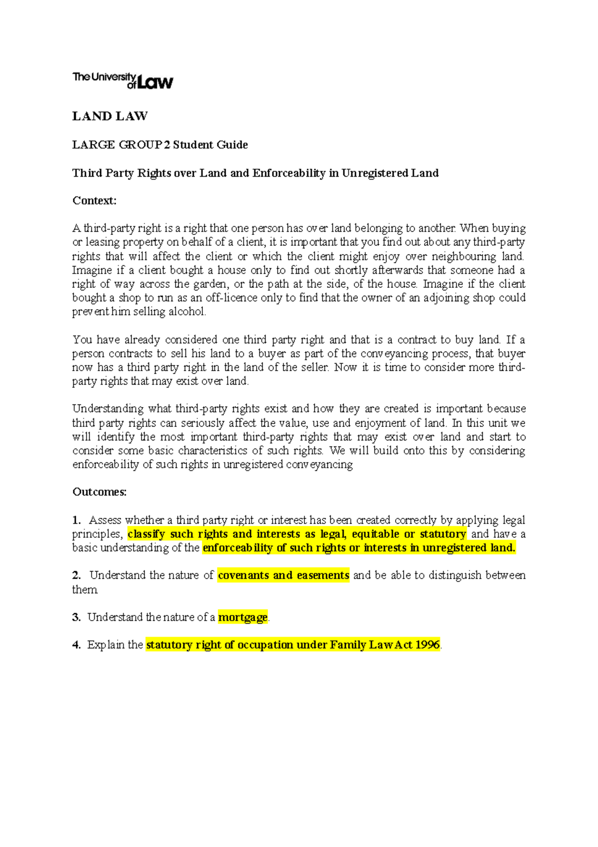 LAND LAW LG2 lecture notes - LAND LAW LARGE GROUP 2 Student Guide Third ...