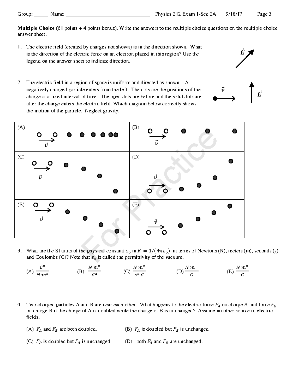 Exam 1 Sec 2A - Exam 1 Sec 2A - Multiple Choice (61 points + 4 points ...
