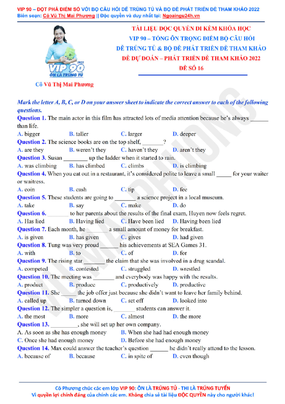 ĐỀ THI THPT QG 2022 - Tiếng Anh HP1 - Studocu