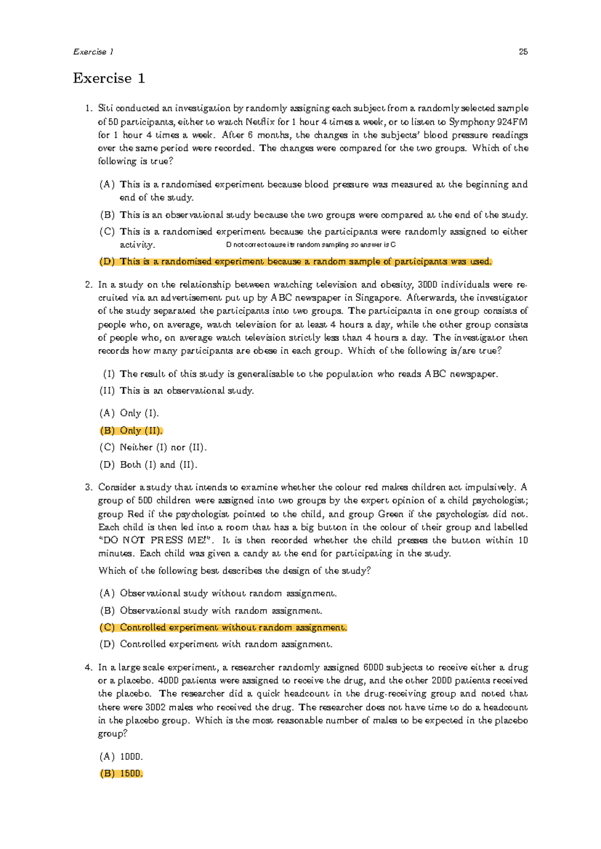 Chapter 1 Questions - Exercise 1 25 Exercise 1 Siti conducted an investigation by randomly ...