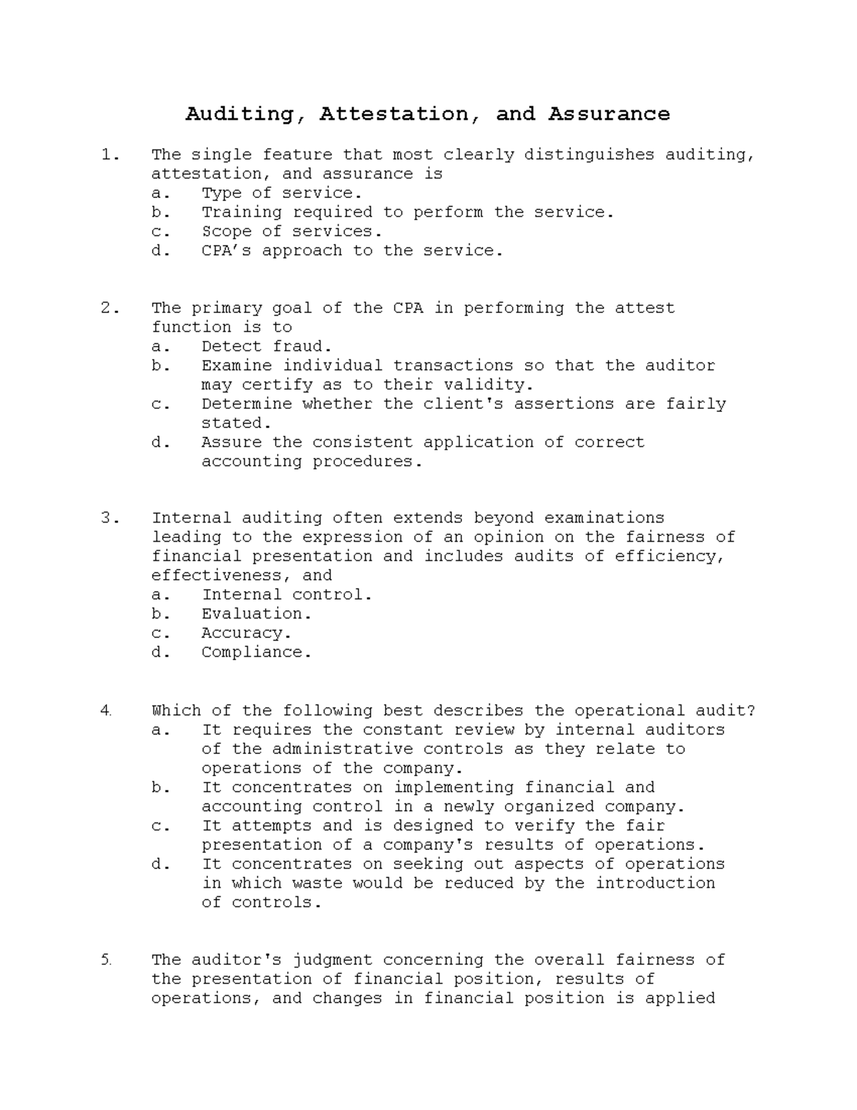 Assignment On Audit 1 Due Oct 24 Auditing Attestation And Assurance The Single Feature That