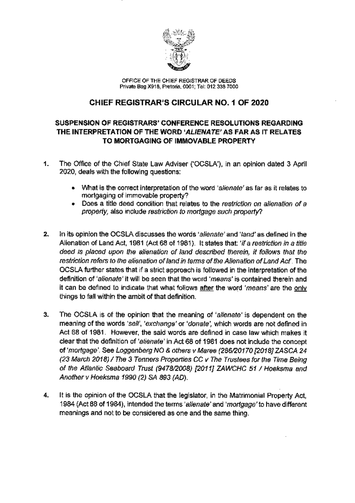 Chief Registrar's Circular No 1 of 2020 - Studocu