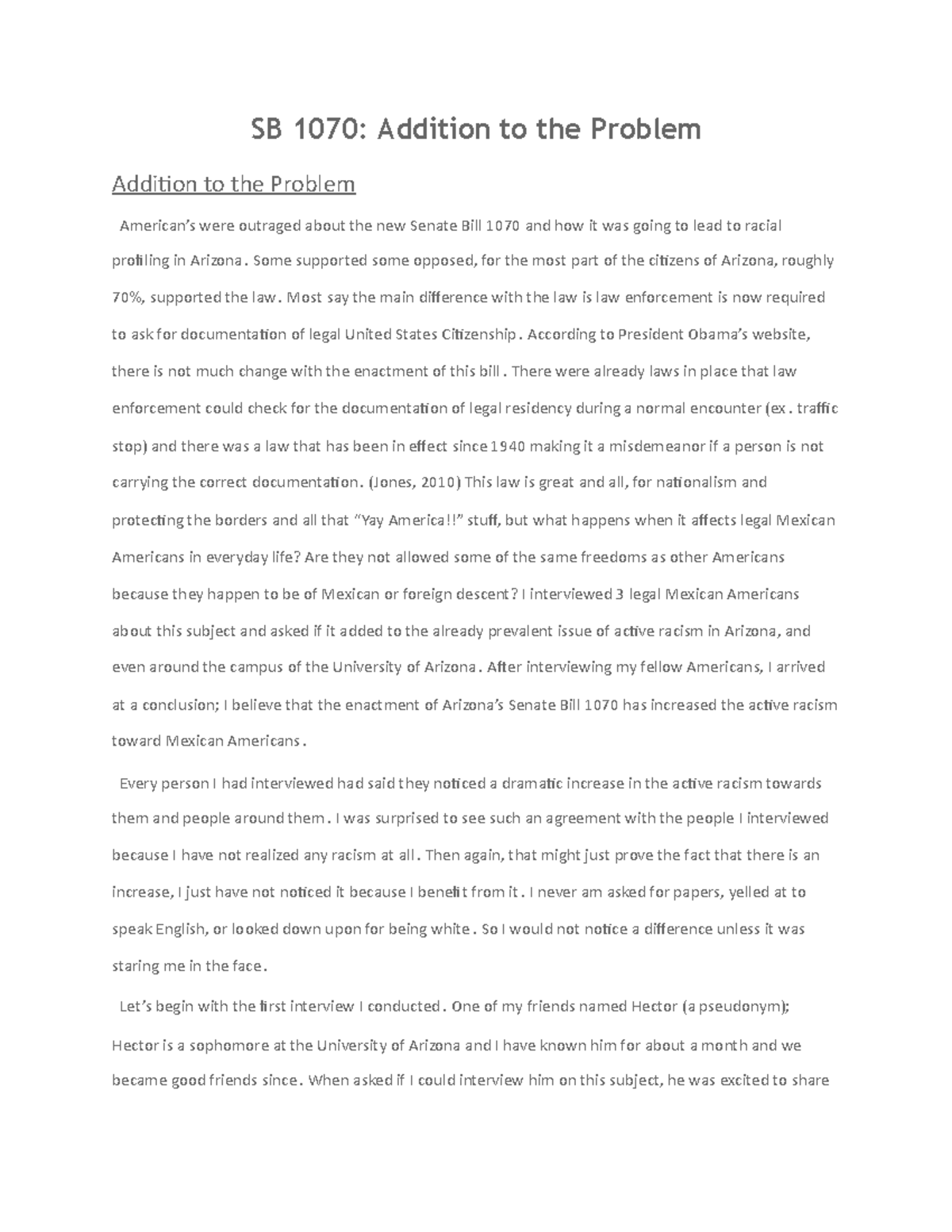 Essay ;Addition to the Problem - SB 1070: Addition to the Problem ...