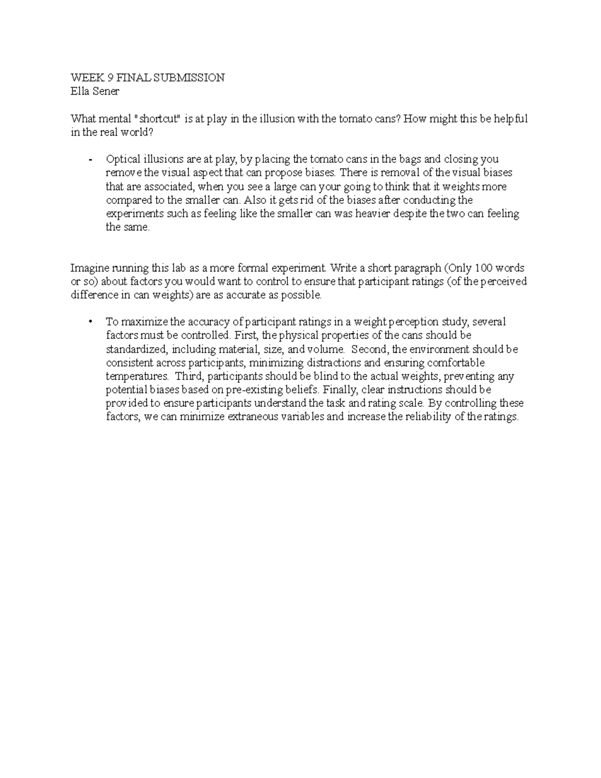 Week 9 final submission - WEEK 9 FINAL SUBMISSION Ella Sener What ...
