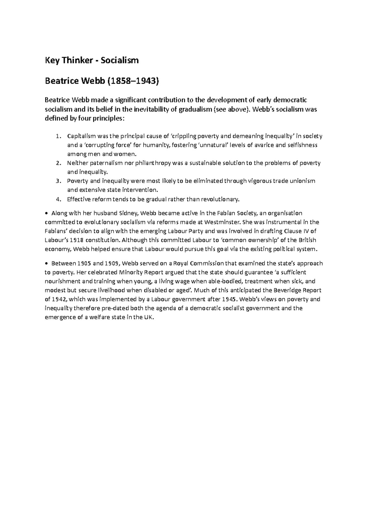 KEY Thinker - Beatrice Webb - Key Thinker - Socialism Beatrice Webb (1858–1943) Beatrice Webb ...