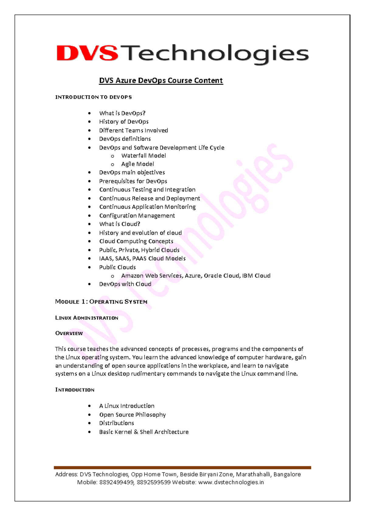 Dvs Azure Dev Ops Course Content Address Dvs Technologies Opp Home