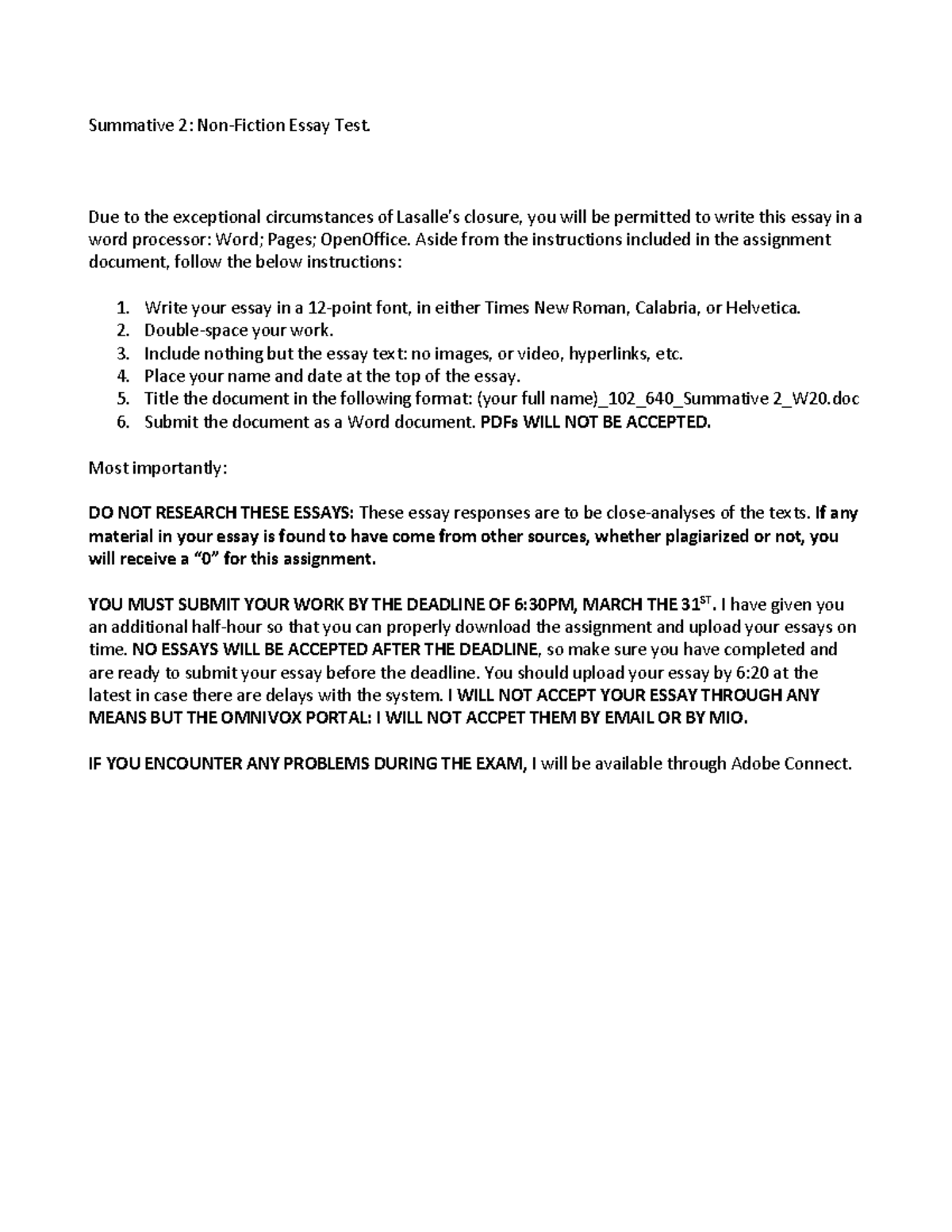 102 Non-Fiction Test W20 640 V2 pre test - Summative 2: Non-Fiction ...