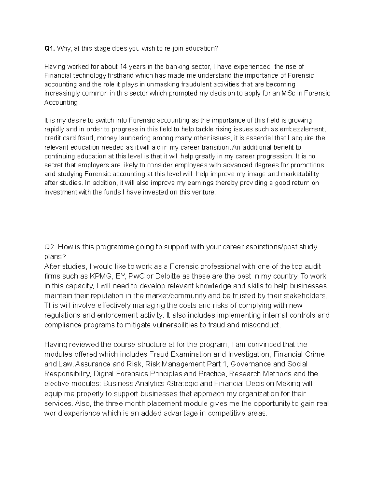 DMU Enhanced PS Sample - Q1. Why, at this stage does you wish to re ...