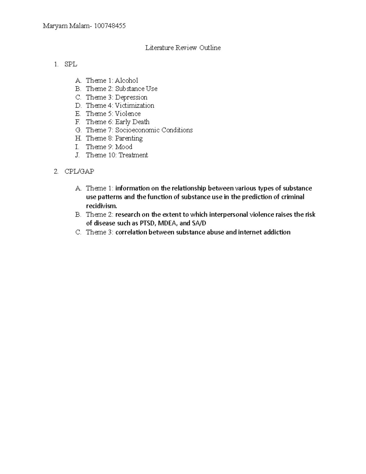 Literature Review Outline - Maryam Malam- 100748455 Literature Review ...