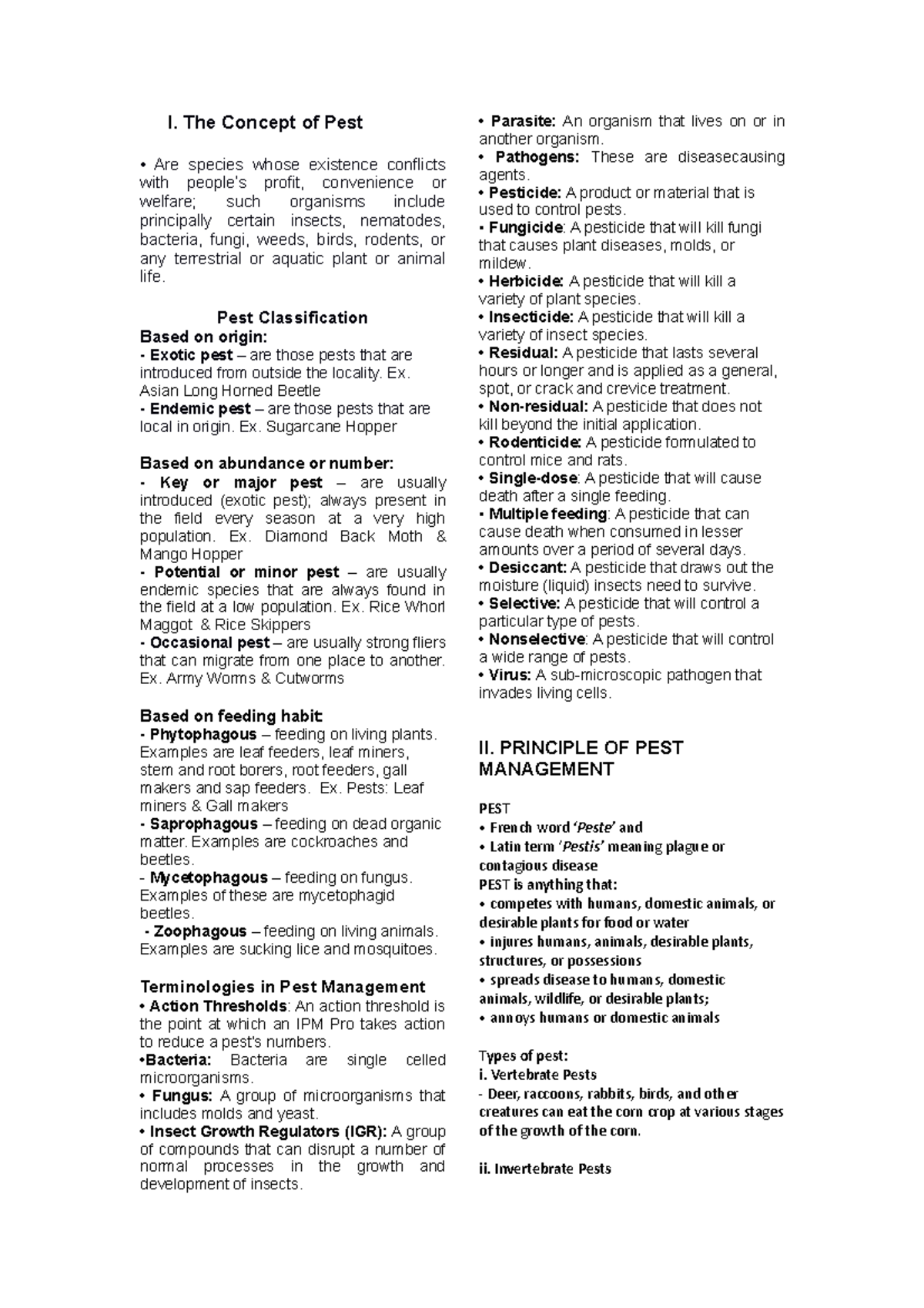 The Concept of Pest - pest management - I. The Concept of Pest • Are ...