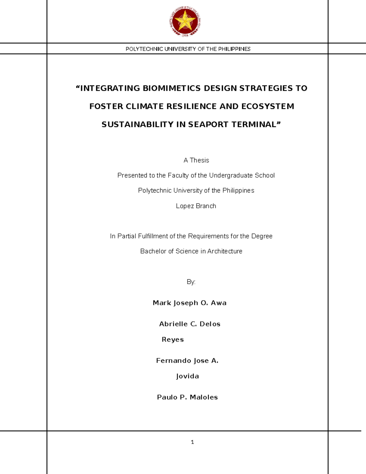 Chapter 1-4 PORT TERMINAL - “INTEGRATING BIOMIMETICS DESIGN STRATEGIES ...