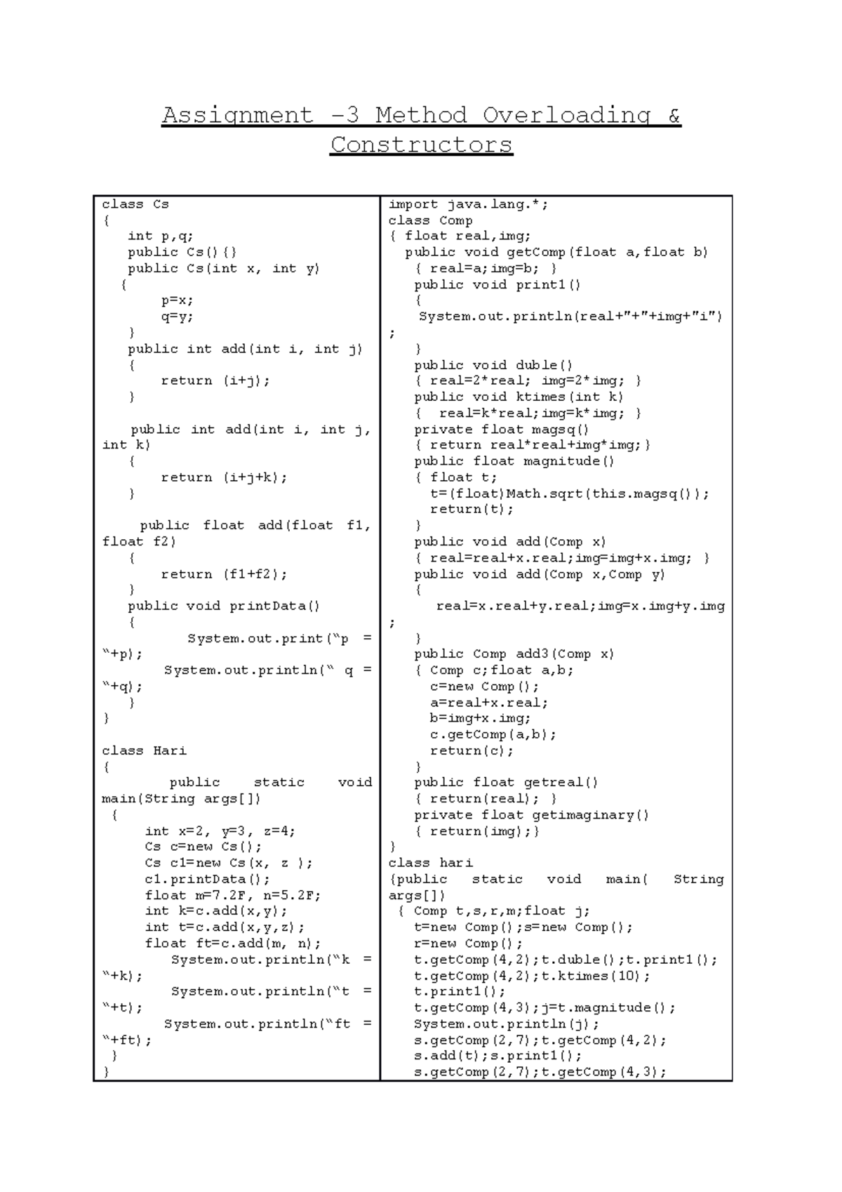 Method Overloading - out(“p = “+p); System.out(“ q = “+q); } } class ...