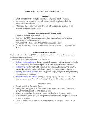 COU300 WEEK 5 Kanel’s ABC Model OF Crisis Intervention Notes - WEEK 5 ...