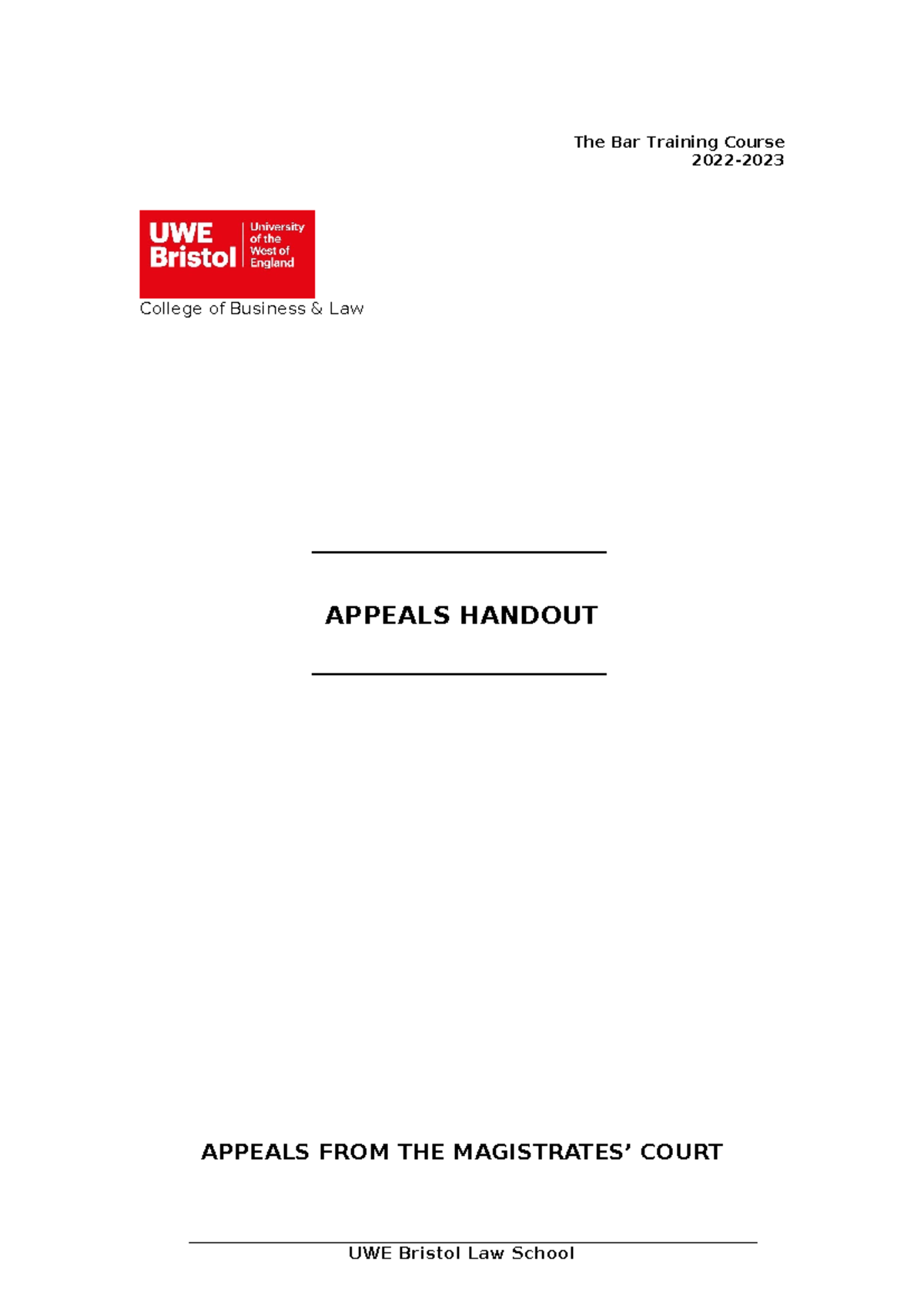CLS 9 Appeals Handout 2022-23 Final - The Bar Training Course 2022 ...