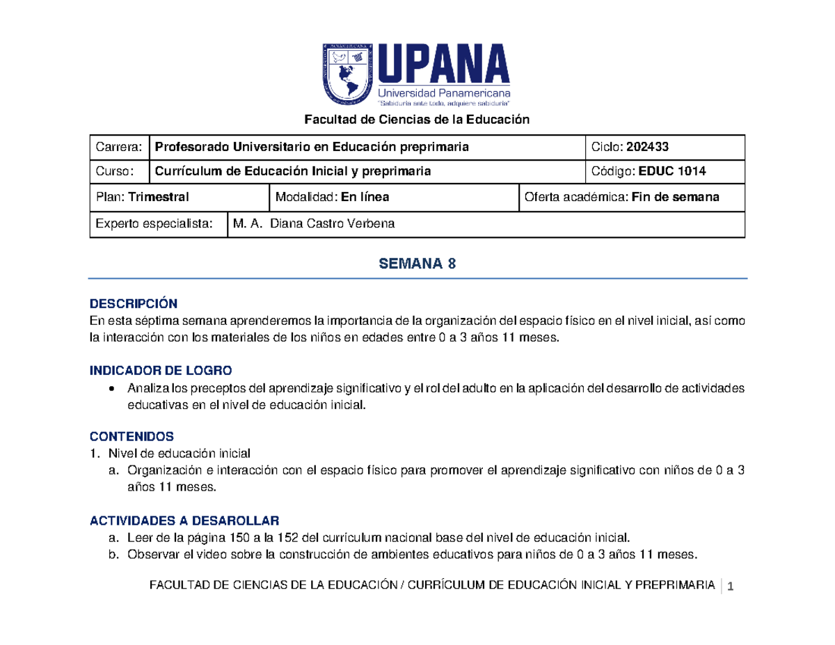 S8- Curriculum de Educacion Inicial y Preprimaria - Facultad de ...