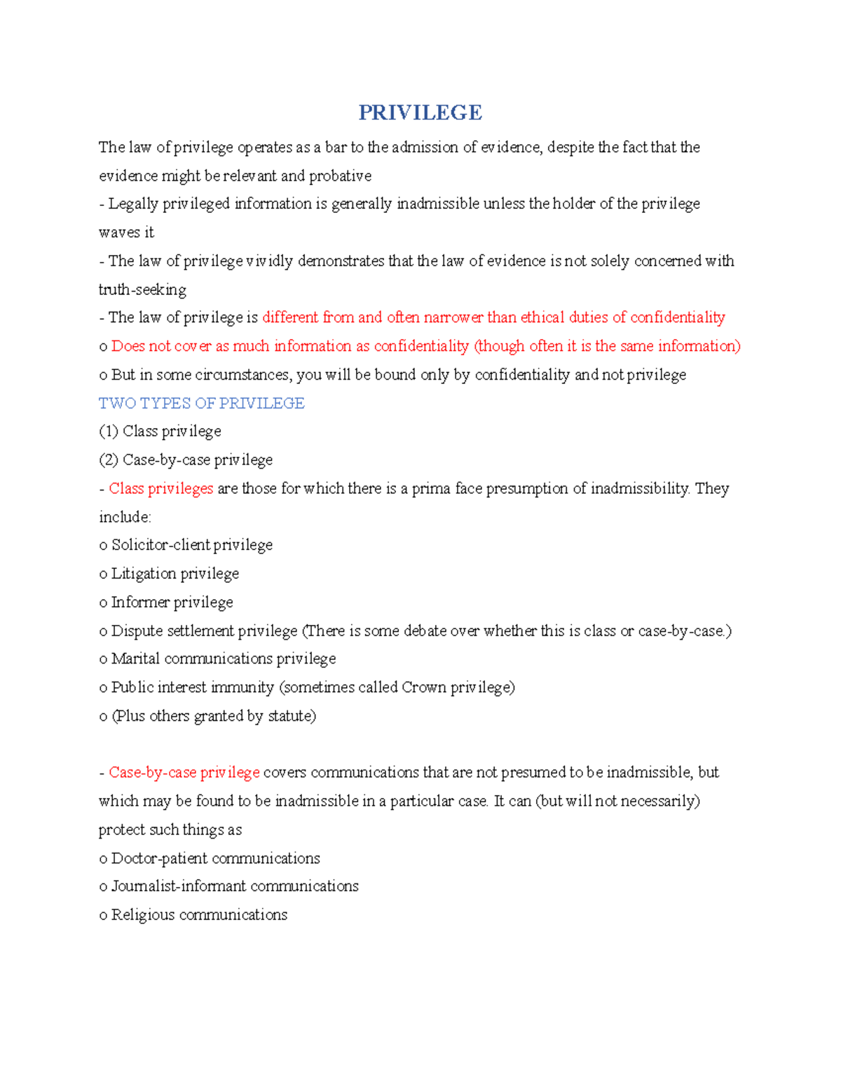 Privilege - Professor: Lorraine Takacs - PRIVILEGE The law of privilege ...