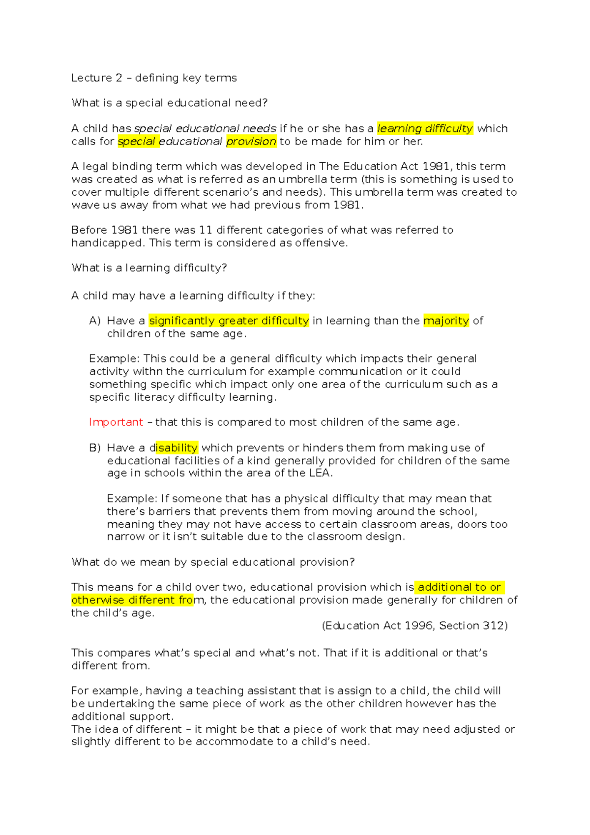 Lecture 2 - Lecture 2 – defining key terms What is a special ...
