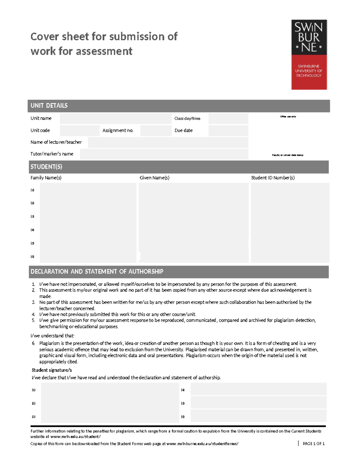 Cover sheet for submission of work for assessment 162887059 - Cover ...
