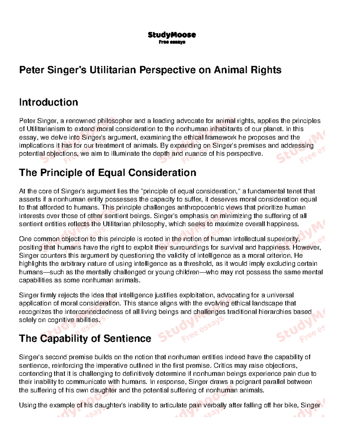Peter Singers Utilitarian Perspective on Animal Rights - Peter Singer's ...