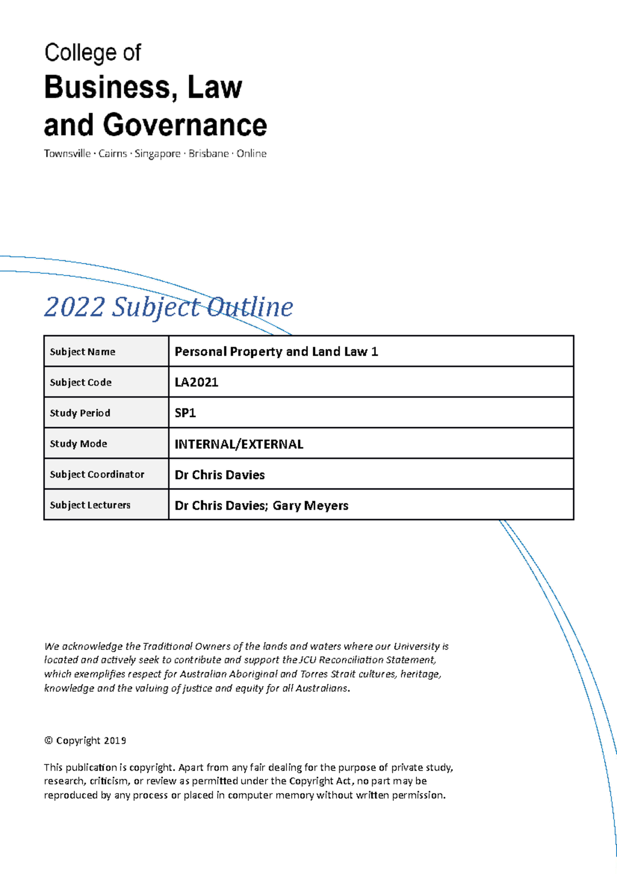 LA2021 Subject Outline - 2022 Subject Outline Subject Name Personal ...