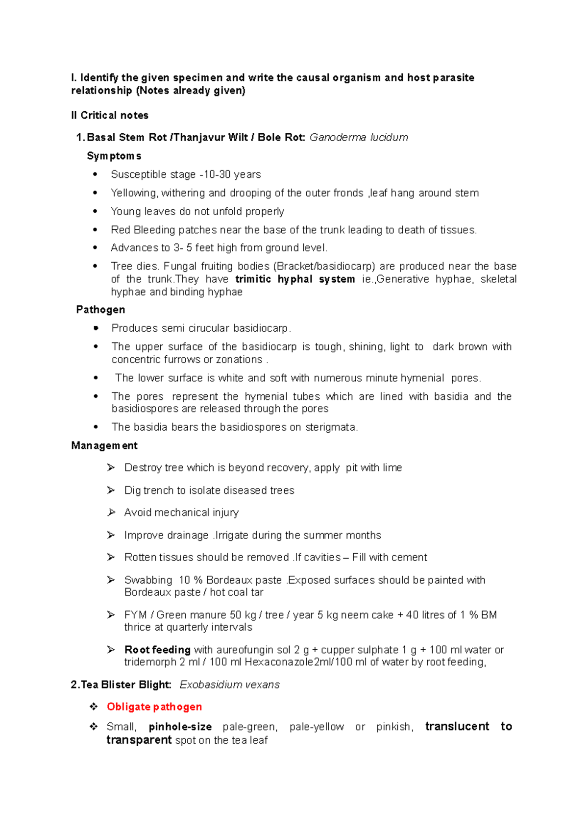 Practical critical notes - I. Identify the given specimen and write the ...