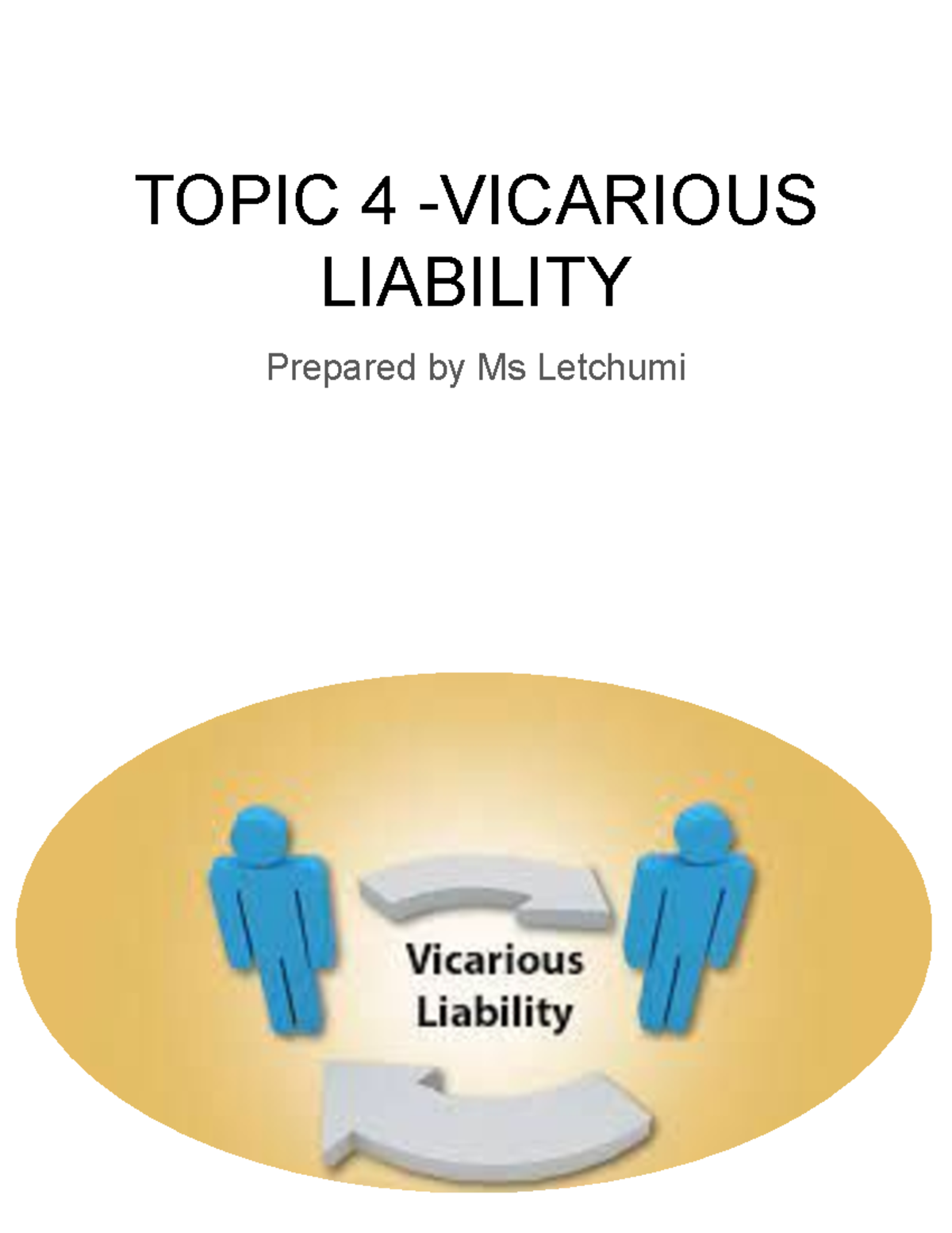 Topic 4 - Vicarious Liability - TOPIC 4 -VICARIOUS LIABILITY Prepared ...