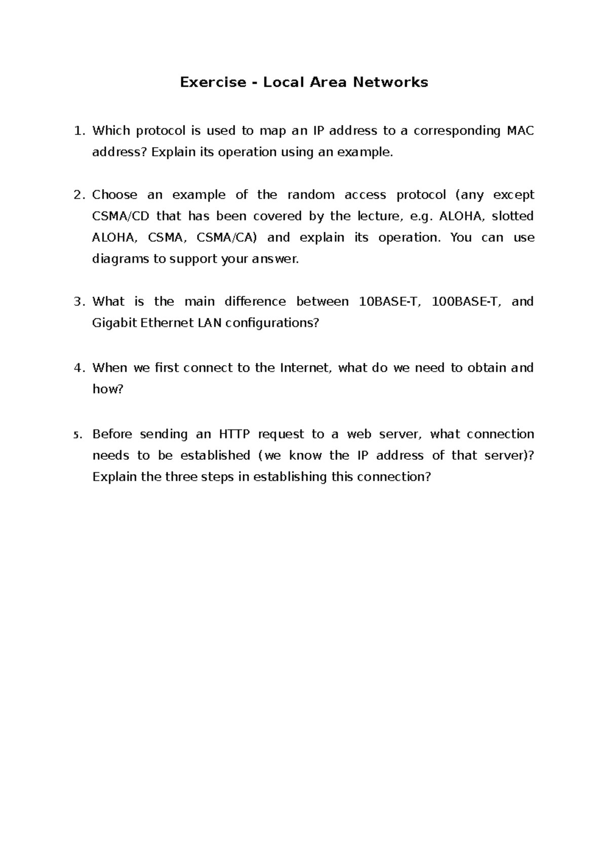 Exercise Local Area Networks - COMP1765 - GRE - Studocu