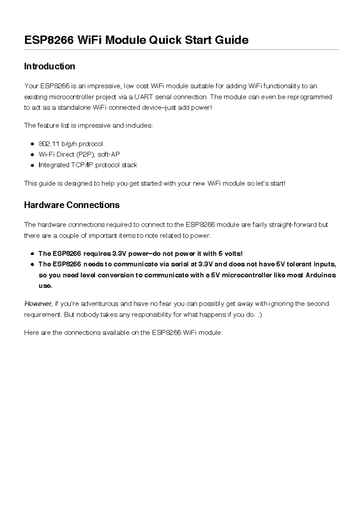 ESP8266 Wi Fi Module Quick Start Guide v 1 - Your ESP8266 is an ...