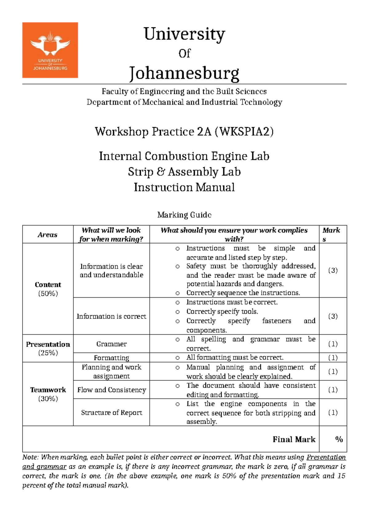 Engine Lab Manual Template - University Of Johannesburg Faculty of ...