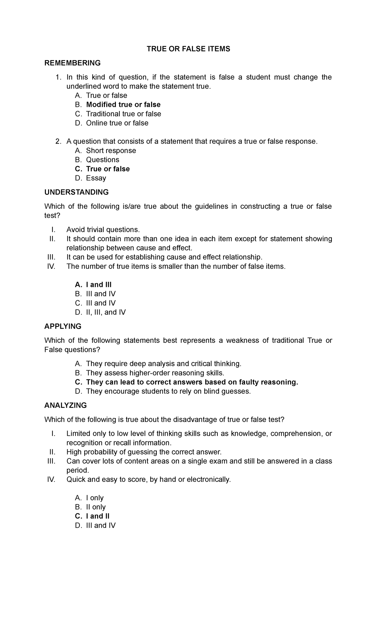 TRUE-OR- False- Items-EXAM - TRUE OR FALSE ITEMS REMEMBERING In this ...