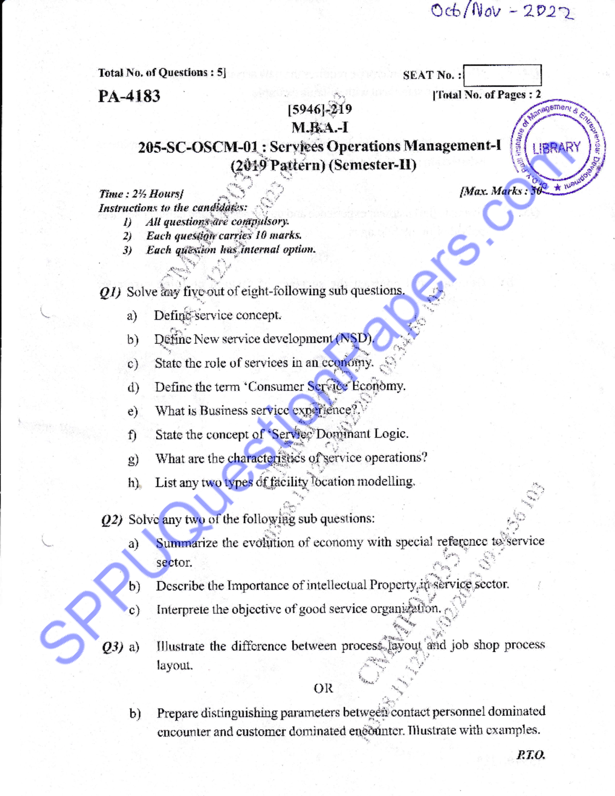 Postgraduate-pg mba semester-2 2022 november services-operations-management-pattern-2019 - oc6 ...