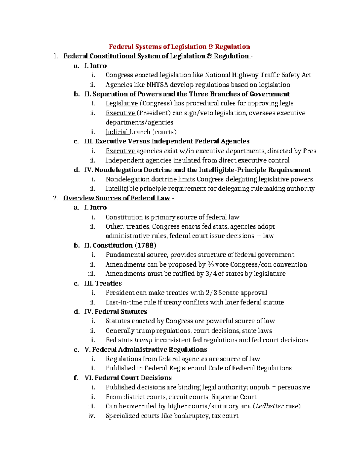 Stat Reg - Attack Outline - Federal Systems of Legislation & Regulation ...