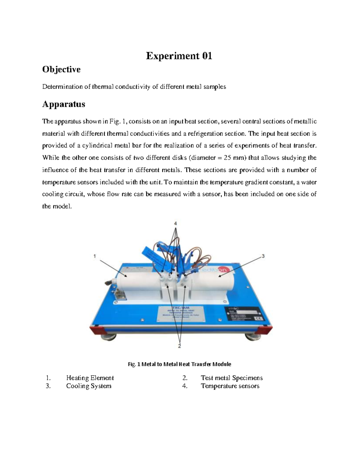 Exp 1 to 3 - Experiments about transfer of heat - Experiment 01 Objective Determination of ...