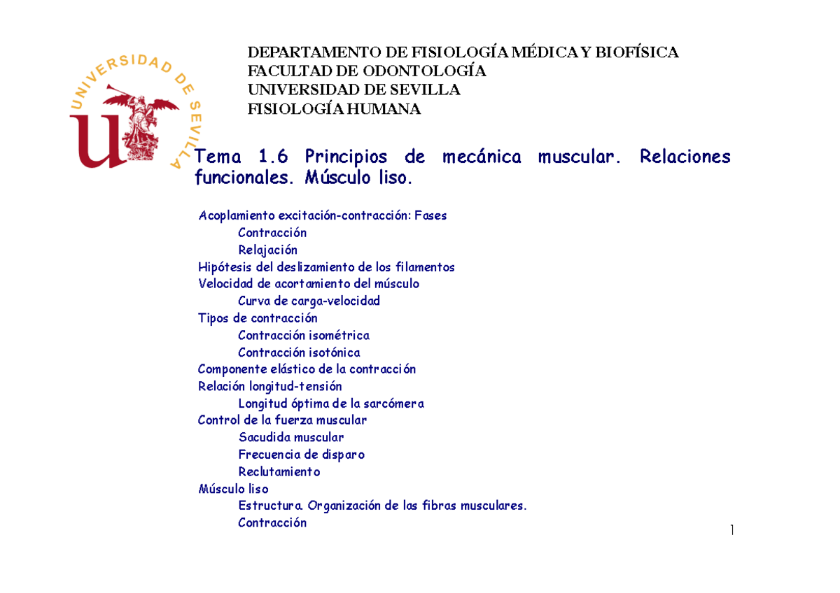 Tema 1 - 1 Tema 1 Principios de mecánica muscular. Relaciones ...
