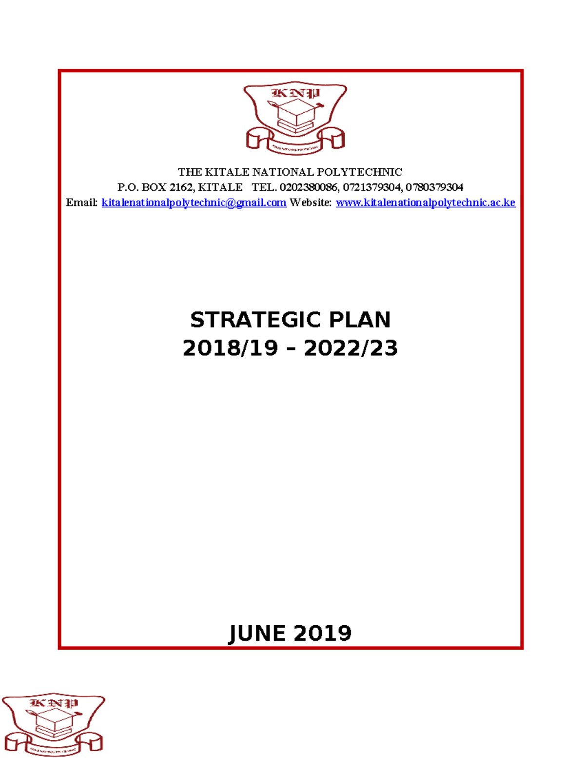 KNP Strategic PLAN Revised Oct - THE KITALE NATIONAL POLYTECHNIC P. BOX ...