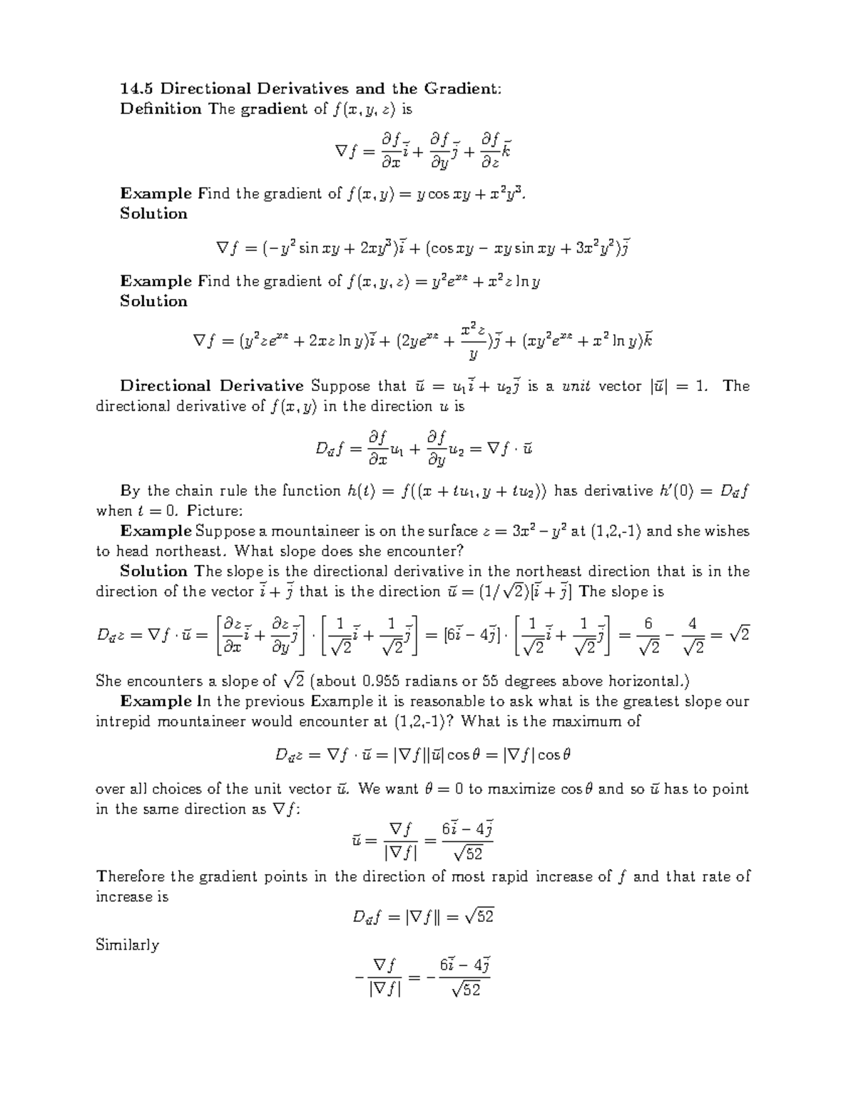 T14 5grad - notes - 14 Directional Derivatives and the Gradient ...