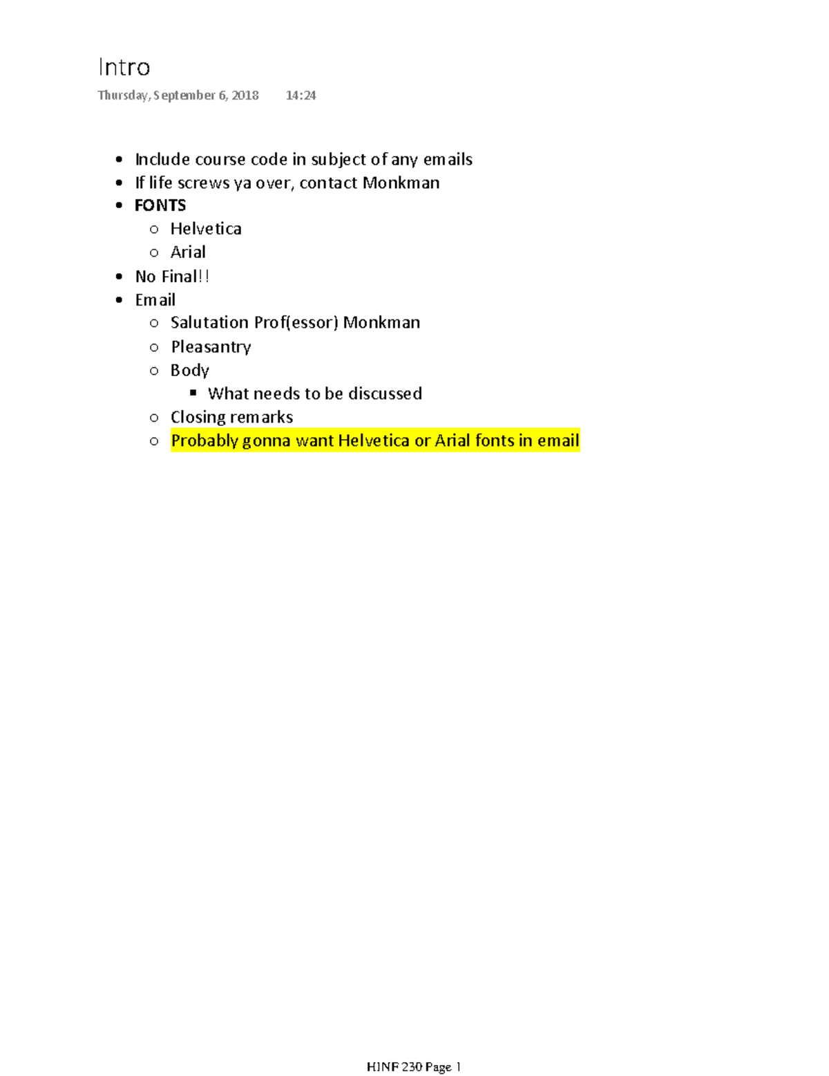 HINF 230 - Lecture notes some - Intro Thursday, September 6, 2018 14:24 ...