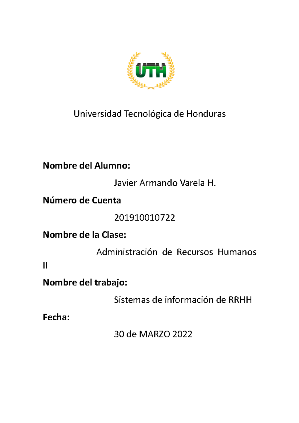 Traea de recursos humanos 2 SIRH - Universidad Tecnológica de Honduras ...